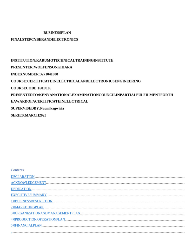 KIHARA_WOLFENSON_BPLAN[1] | PDF | Manufactured Goods | Office Work