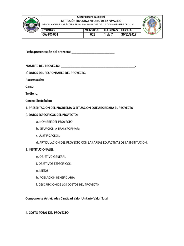 Fornato de Proyecto IEALP | PDF