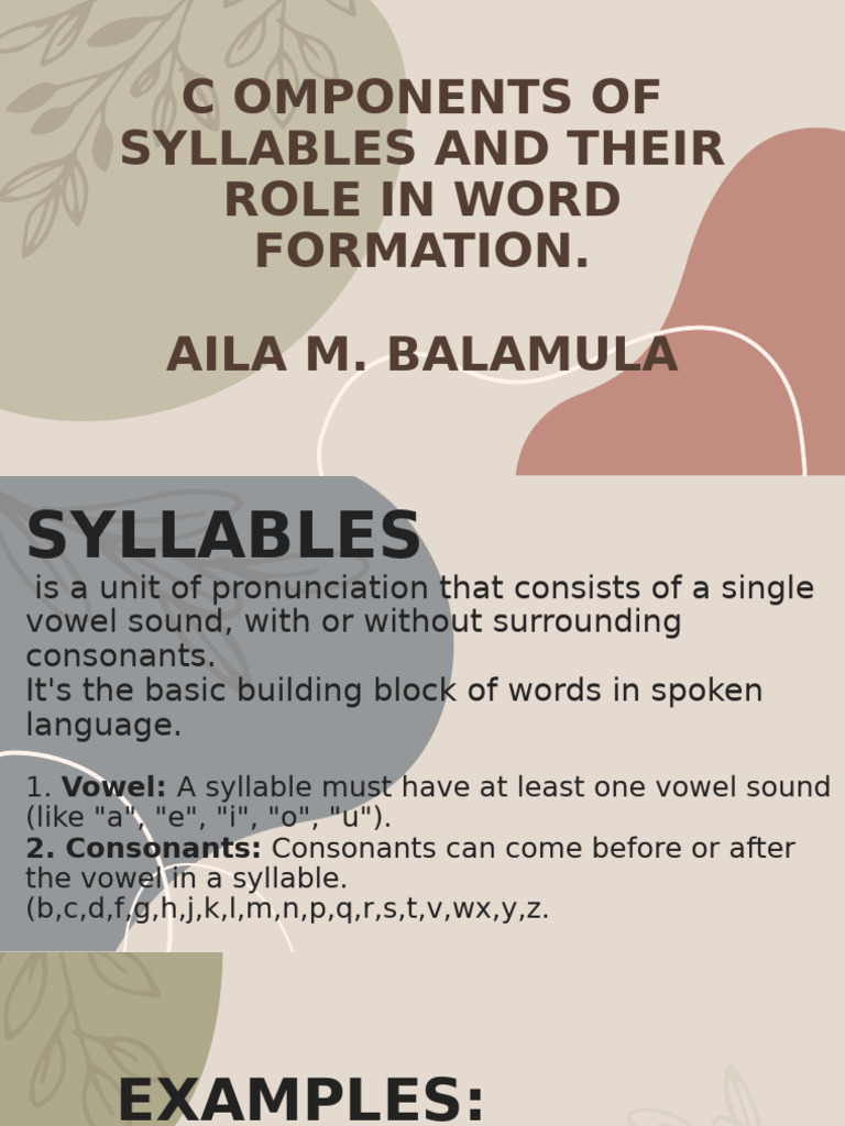 Aila Balamula Components of Syllables | PDF | Syllable | Phonetics