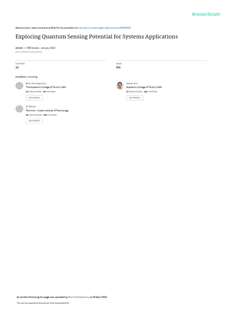 Exploring Quantum Sensing Potential For Systems Applications Final ...