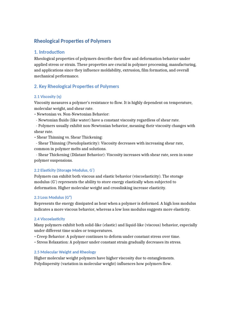 Rheological_Properties_of_Polymers | PDF | Rheology | Viscosity