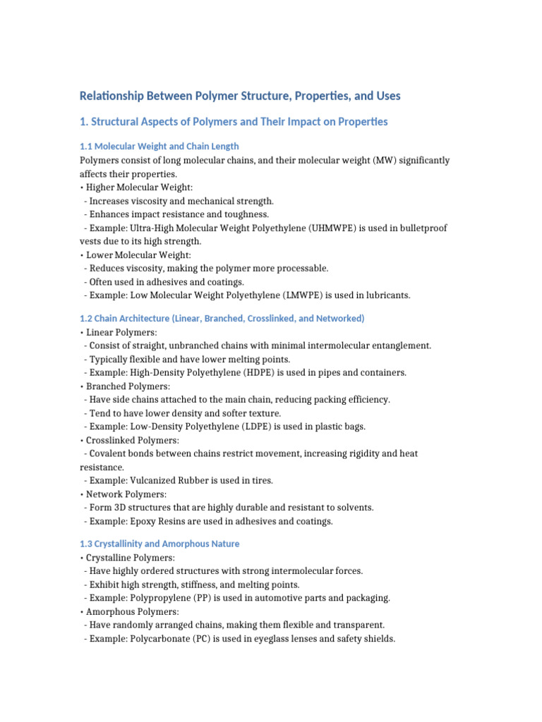 Polymer Structure and Mechanical Properties | PDF | Polymers | Polyethylene