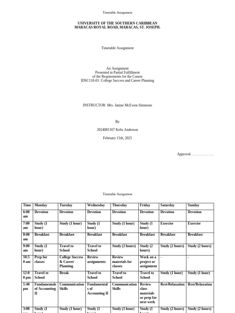 Template Timetable Assignment | PDF