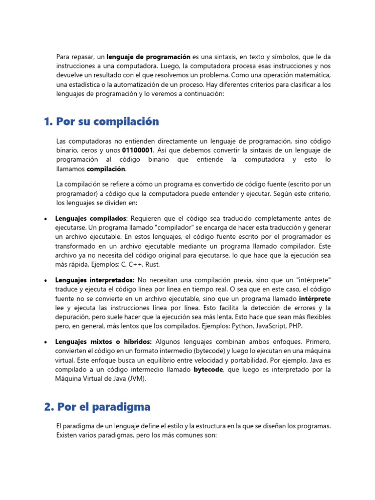 Clasificacion de Lenguajes | PDF | Paradigmas de programación ...