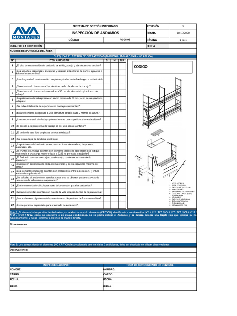 FG-06-05 Check List Andamios Rev 5 | PDF | Andamio