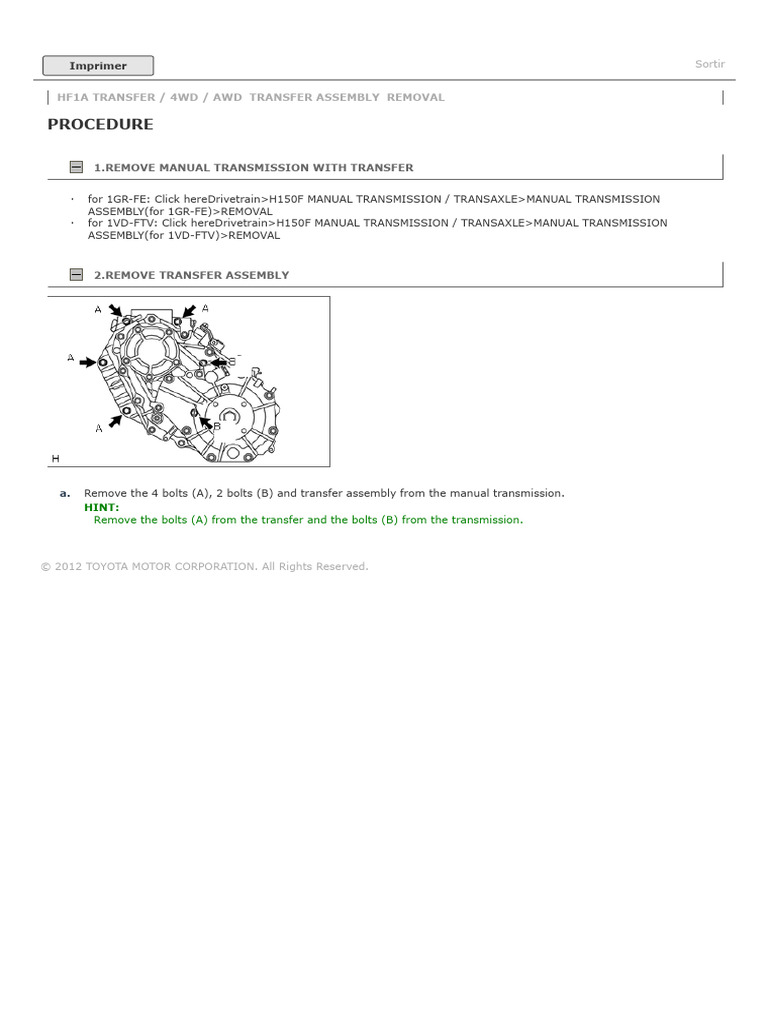 HF1A Transfer Assembly Removal Guide | PDF