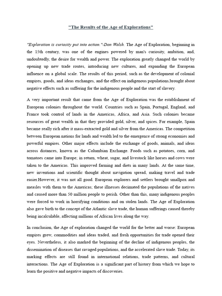 Impact of the Age of Exploration | PDF | Age Of Discovery | Atlantic ...