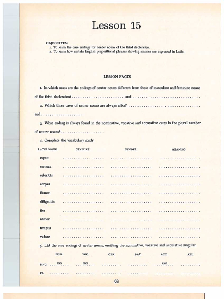 Latin Workbook Lesson 15 | PDF
