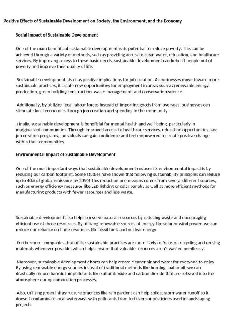 Benefits and Challenges of Sustainable Development | PDF ...