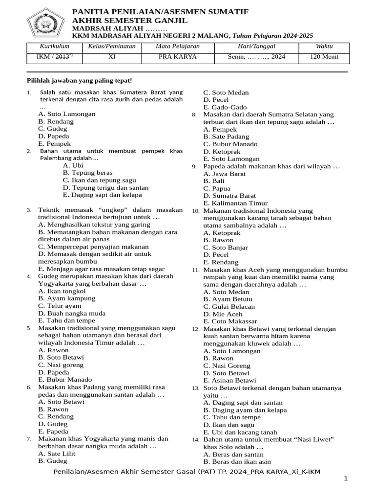PRA KARYA Template Penyusunan Naskah Asesmen SMT Ganjil - Penilaian 2024 | PDF