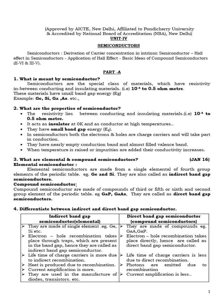 Unit 4, Semiconductors | PDF | Semiconductors | Electrical Resistivity And Conductivity