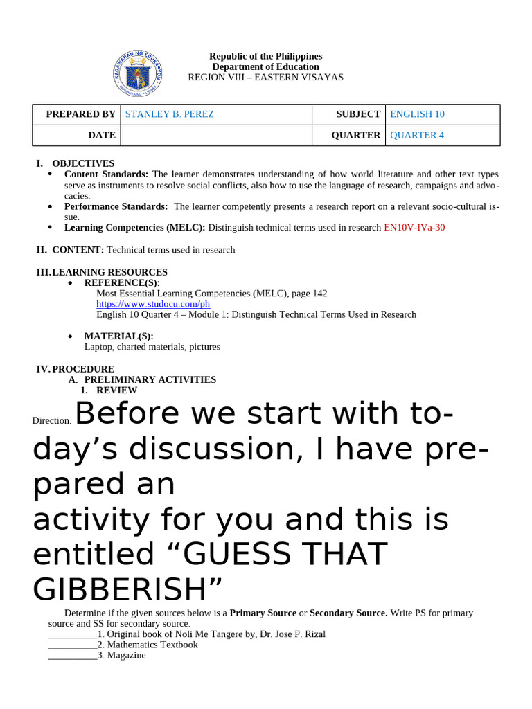 JHS LP DEMO 2023-2024 - 4th quarter | PDF | Interview | Learning