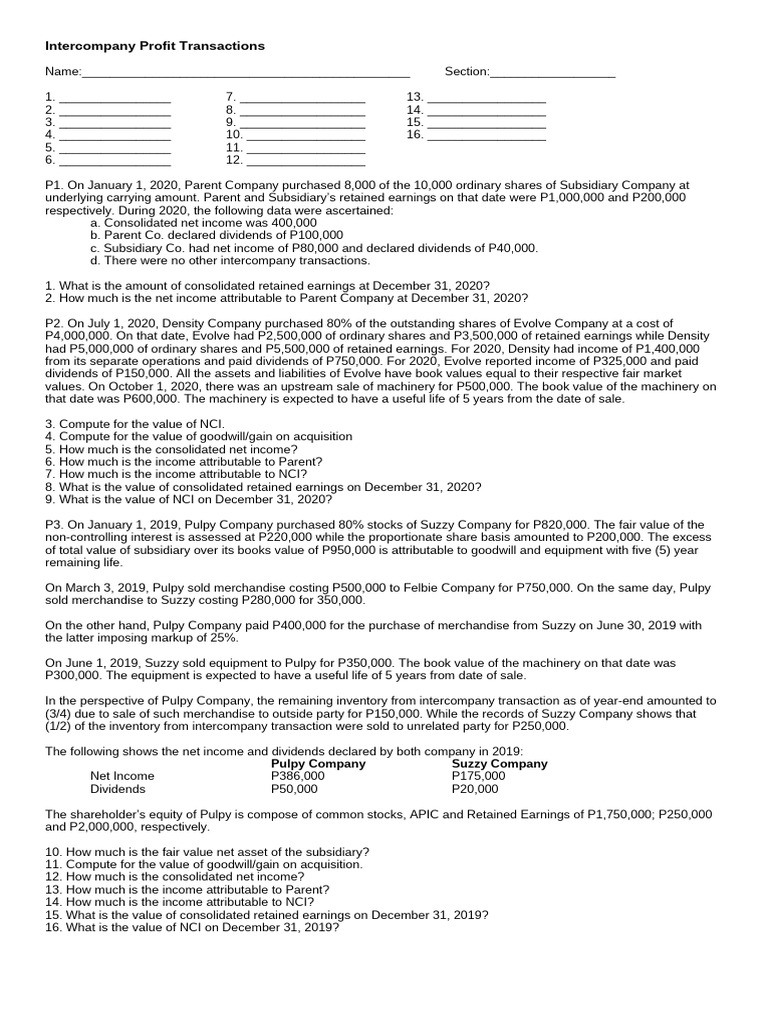 Intercompany Profit Transactions Analysis | PDF | Retained Earnings ...
