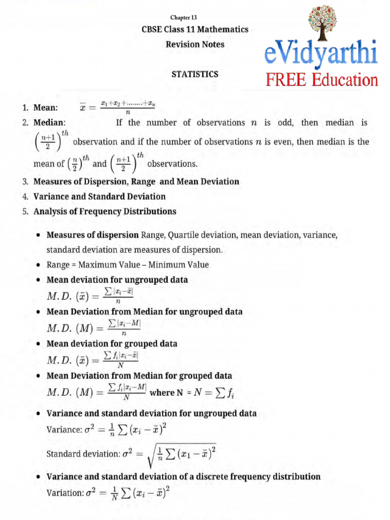 Class 11 Chapter 13 Maths Important Formulas | PDF