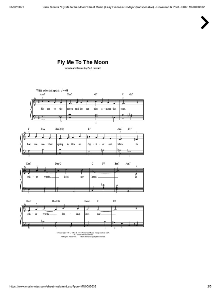Easy Piano Sheet Music for "Fly Me to the Moon" | PDF