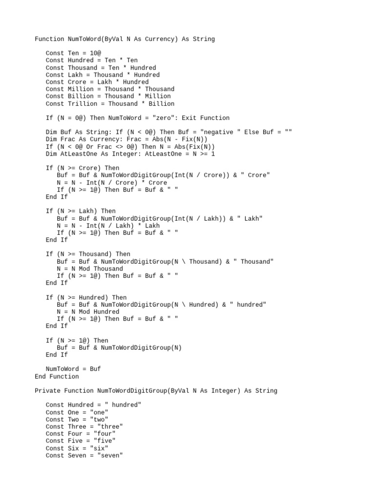 NumberToWord Indian Mode - by ComTutortxt | PDF | Computer Programming | Software Engineering