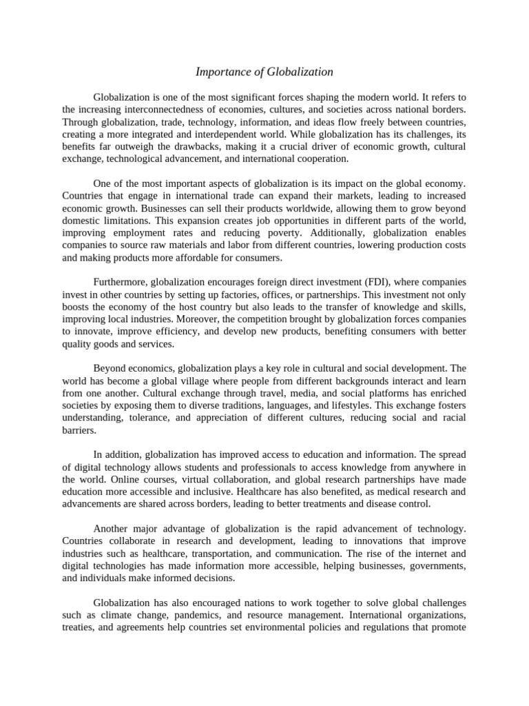 Importance of Globalization | PDF | Globalization | Economic Growth