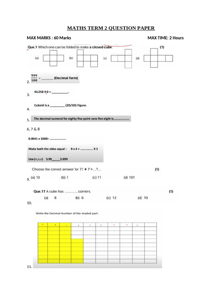 Maths Term Ii Question Paper2 | PDF