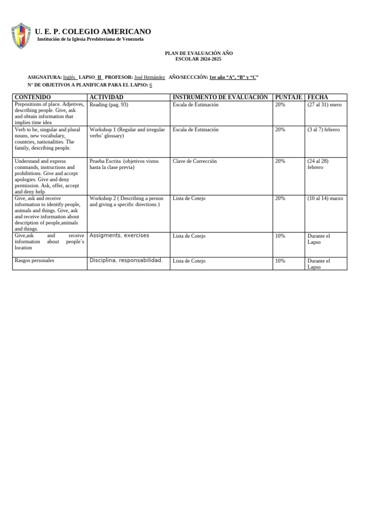 1er Ao Planif II Lapso | PDF