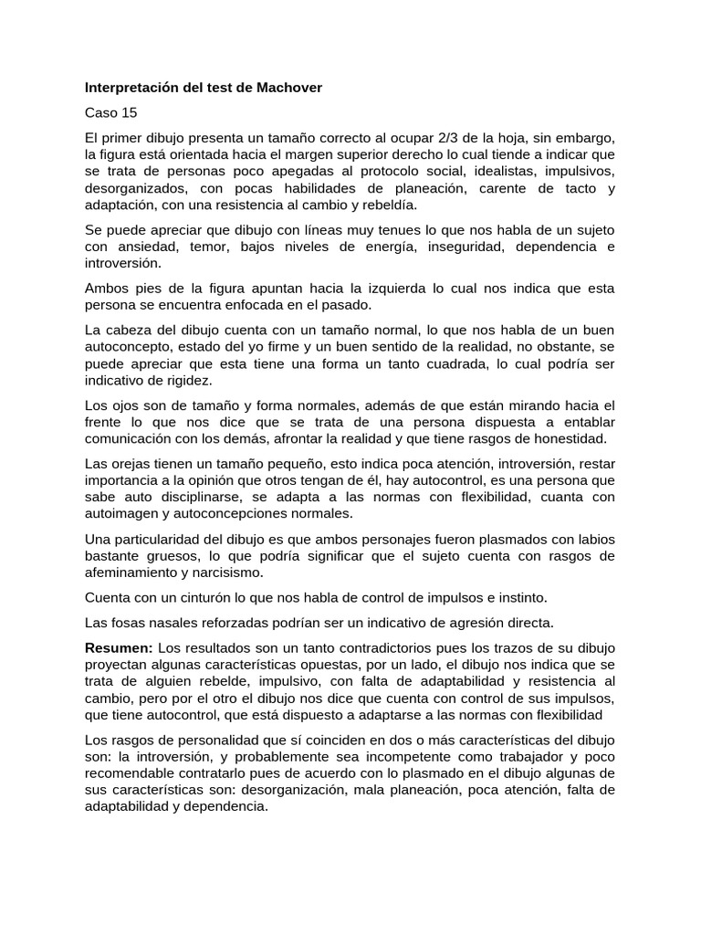 Análisis del Test de Machover | PDF | Ciencias del comportamiento ...