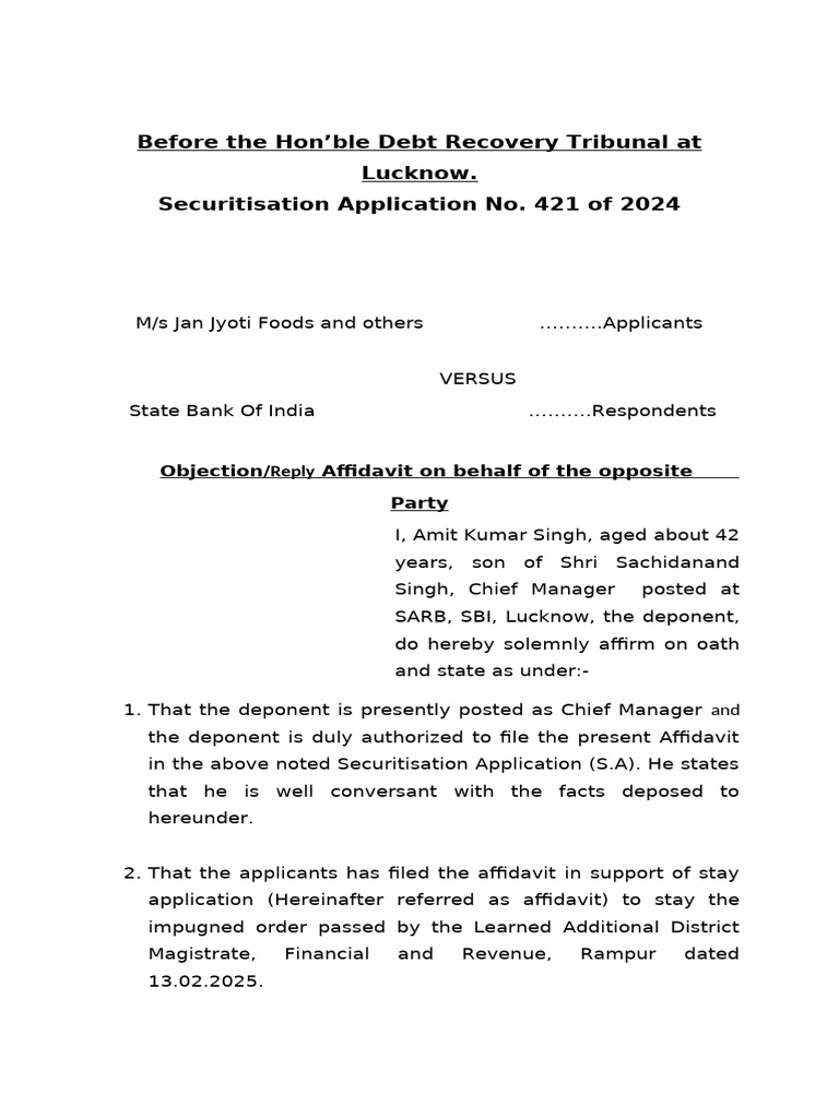 (1)Jan jyoti reply or objection | PDF | Affidavit | Justice