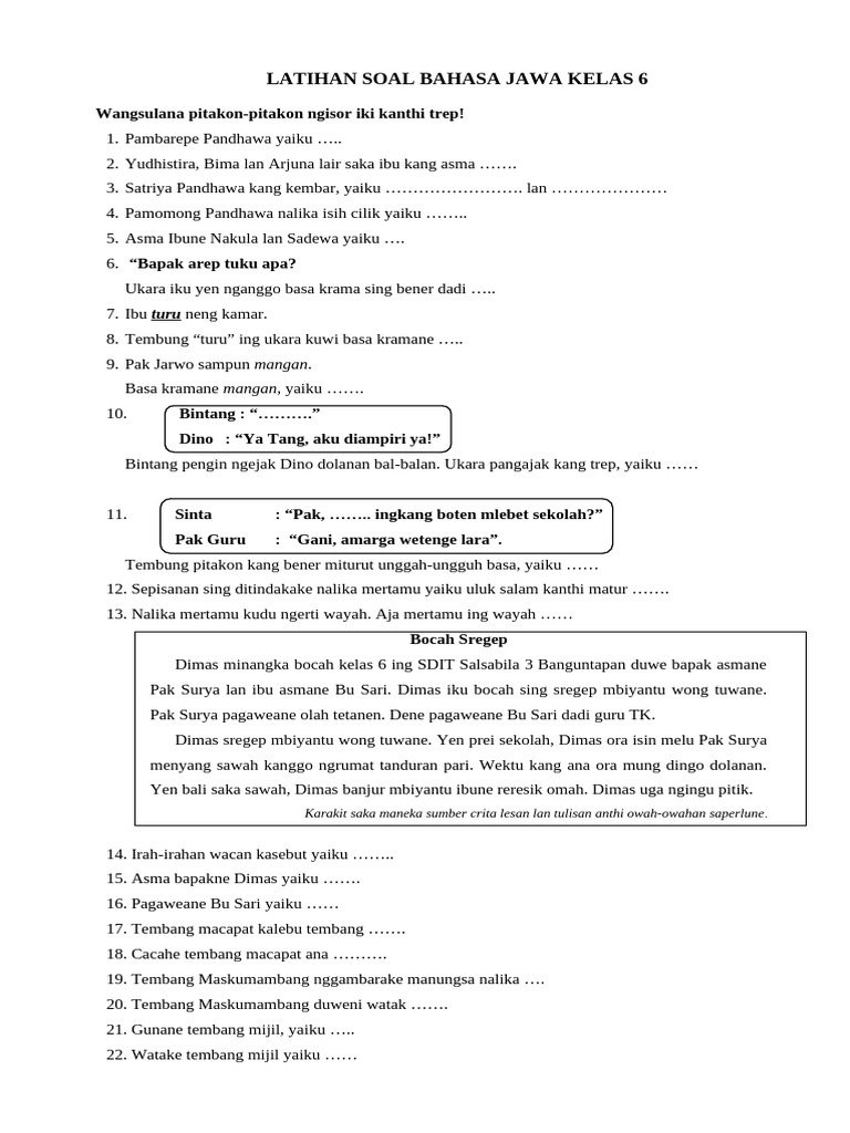 Latihan Soal Bahasa Jawa | PDF