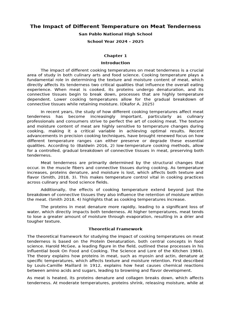 The Impact of Different Temperature On Meat Tenderness - Chapter 4-5 ...