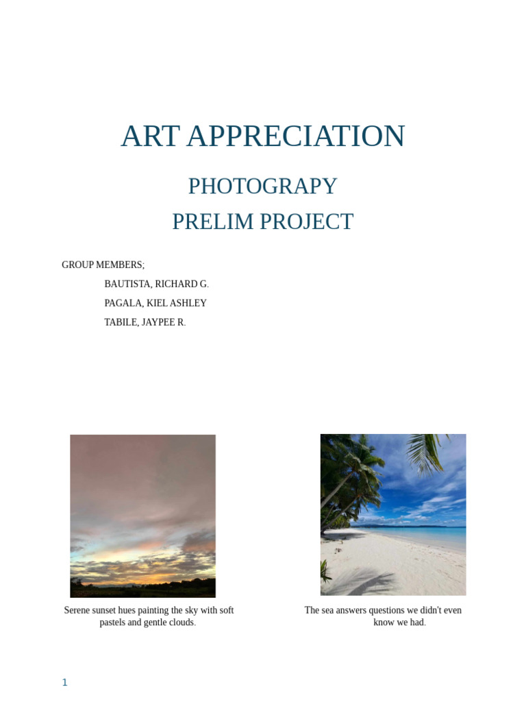 Art Appreciation: Photograpy Prelim Project | PDF