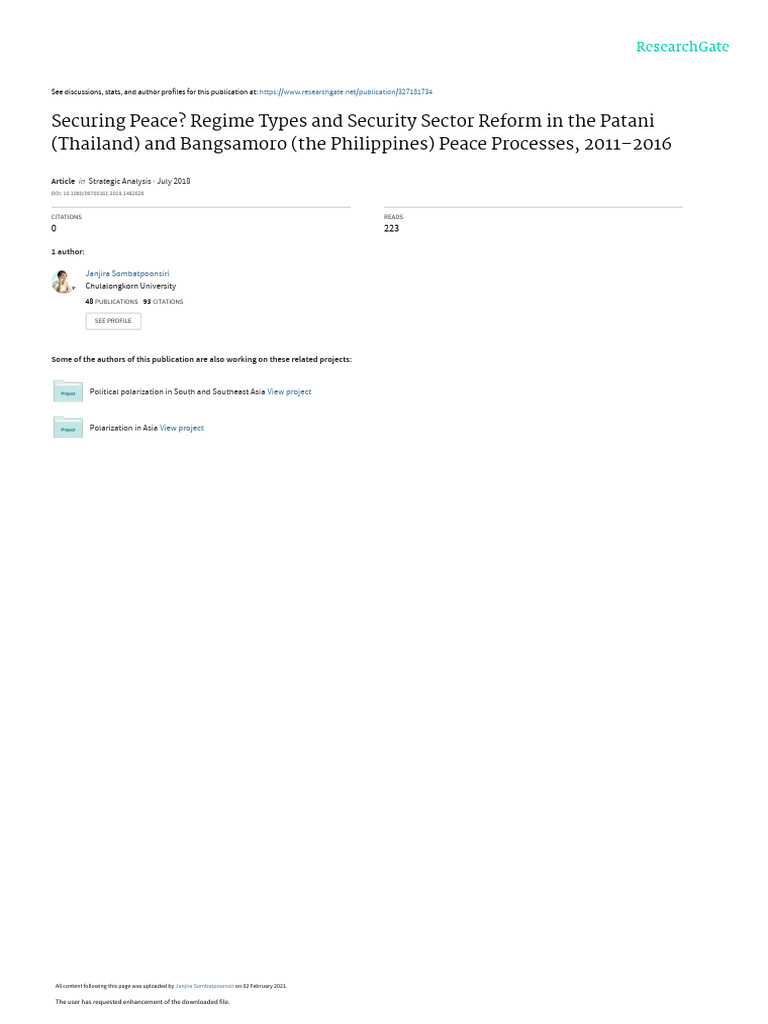 Securing Peace? Regime Types and Security Sector Reform in The Patani ...