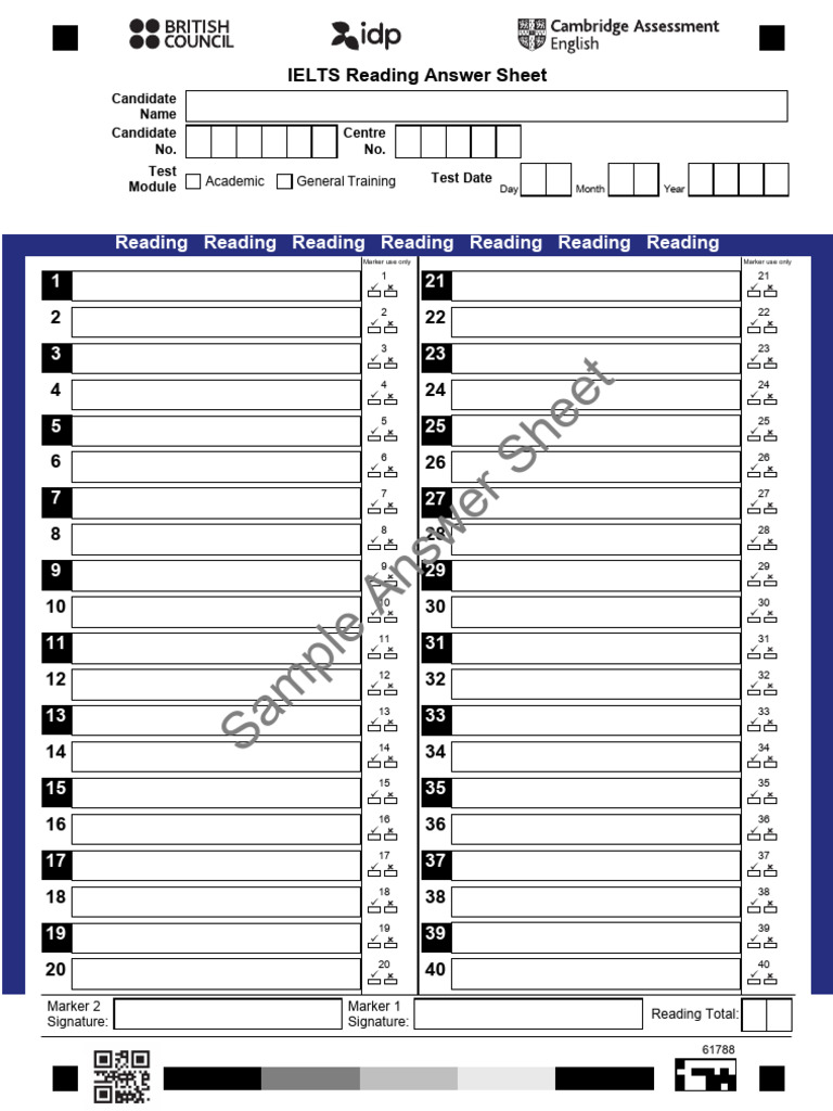 IELTS Reading Answer Sheet Template | PDF | Evaluation Methods | Data ...