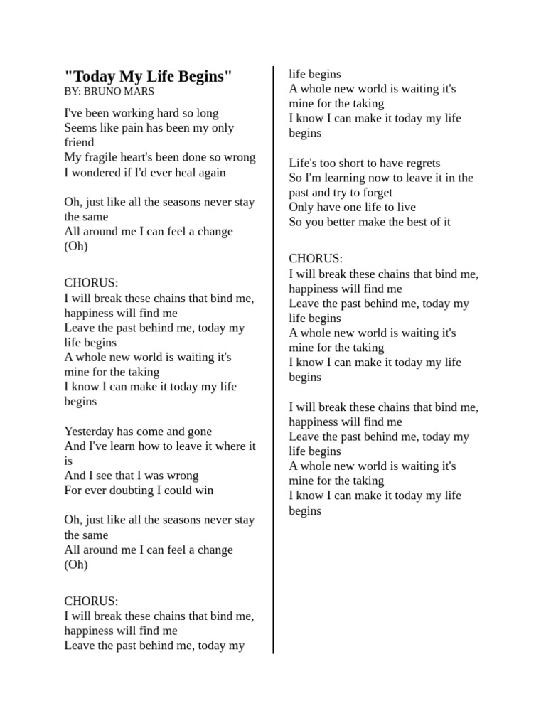 Today My Life Begins | PDF