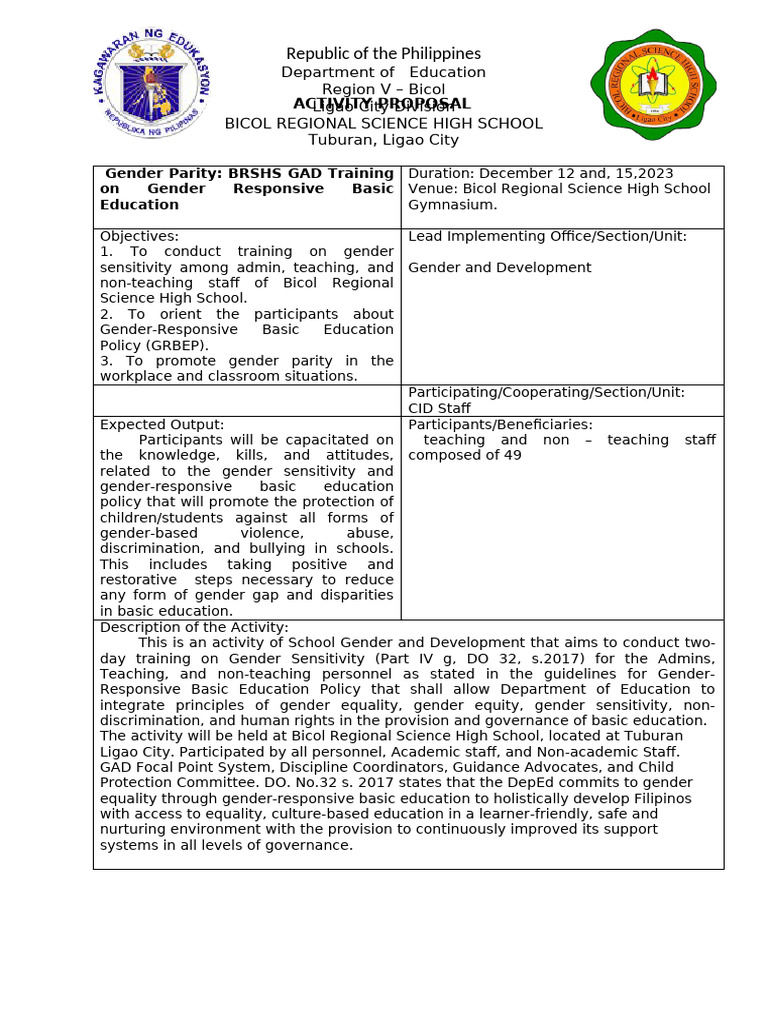 GAD-PROPOSAL-EDITED-FINAL (1) | PDF | Gender Equality | Gender Studies