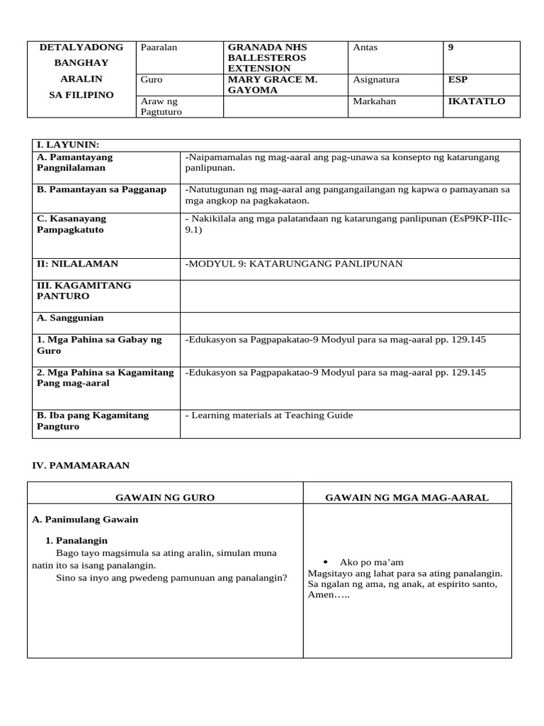 Lesson Plan ESP 9, 3RD QUARTER | PDF