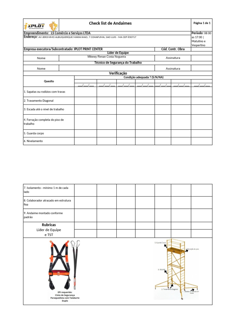 Check List de Segurança para Andaimes | PDF