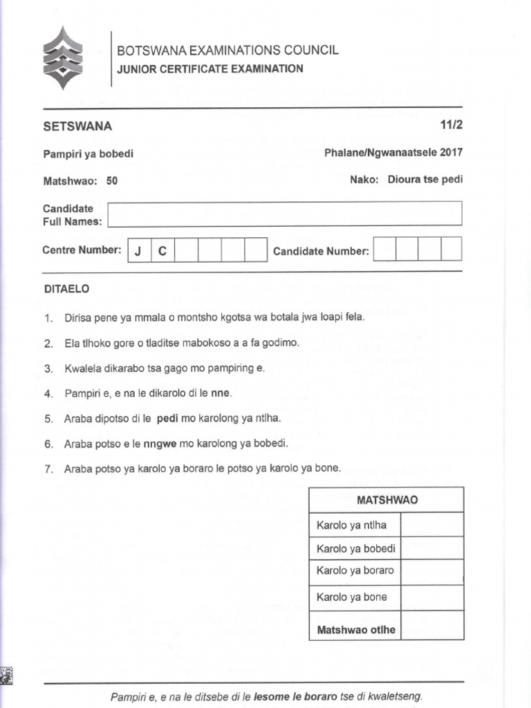 JC Setswana Paper 2 | PDF