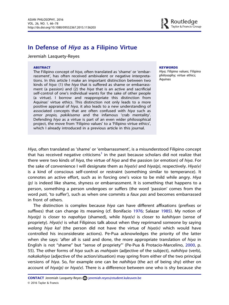 Understanding Hiya: Filipino Virtue Explained | PDF | Self Esteem ...