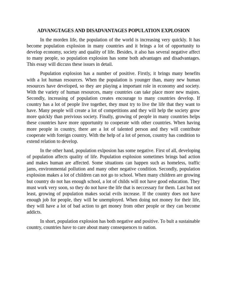 Advantages and Disadvantages of Overpopulation | PDF