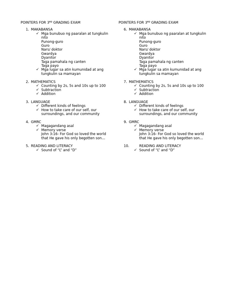 Pointers For 3RD Grading Exam | PDF