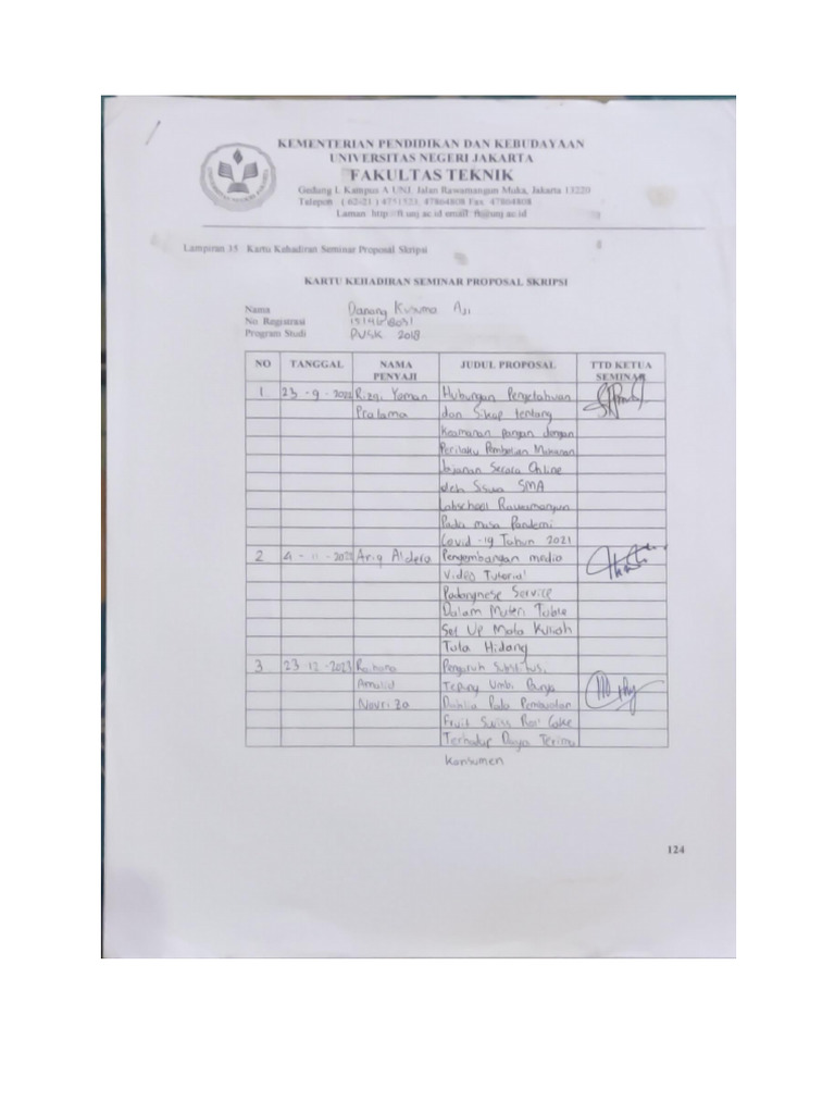 Bukti Kehadiran Sempro | PDF