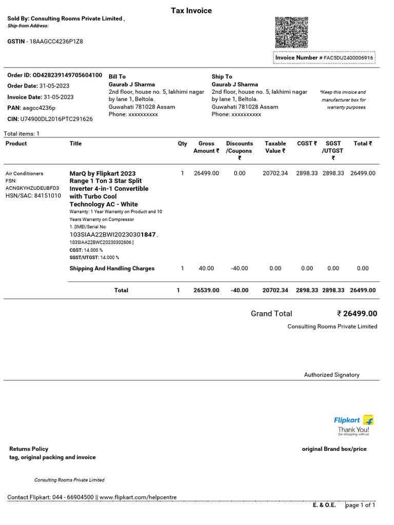 AC Invoice | PDF | Payments | Taxes