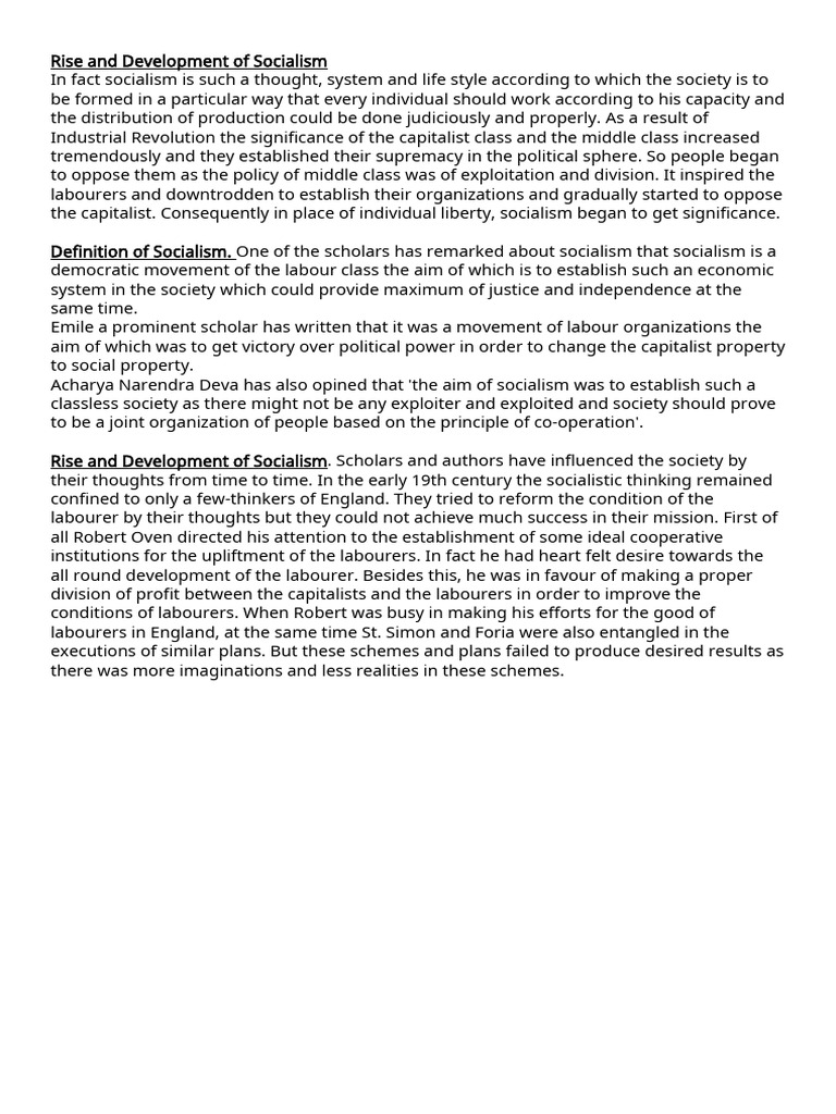 Rise and Development of Socialism | PDF | Socialism | Political Science
