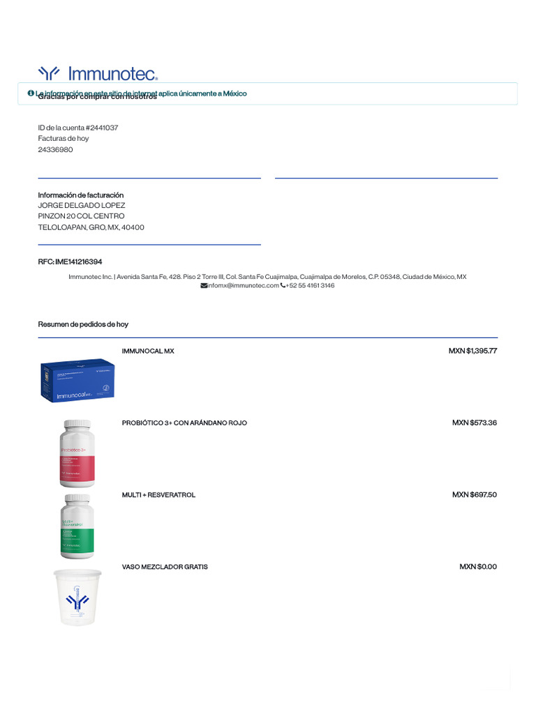 Factura de compra Immunotec México | PDF