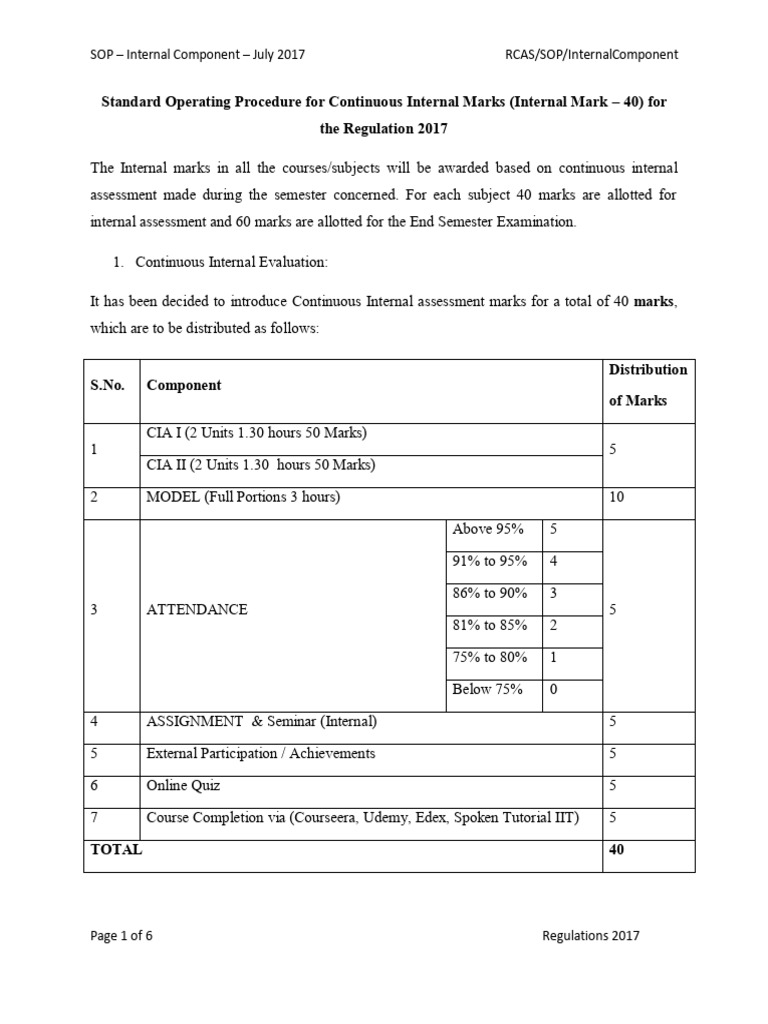 SOP Internal Mark 2017 18 | PDF | Educational Technology | Academic Term