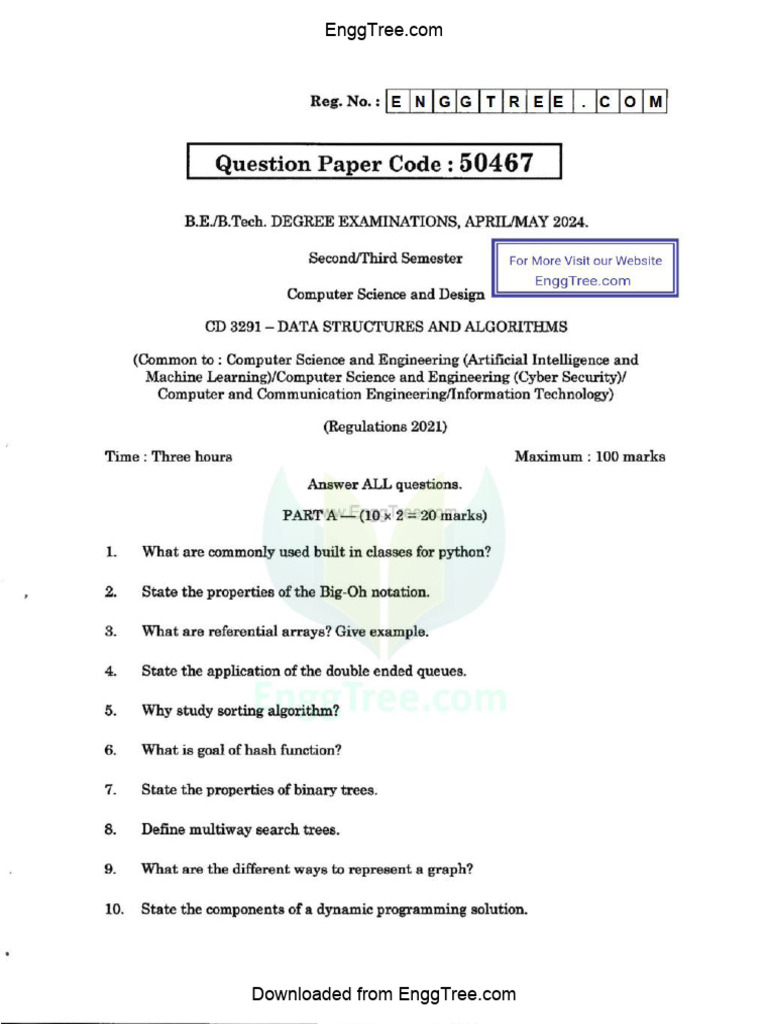 CD3291 Data Structures and Algorithms Apr May 2024 Question Paper ...