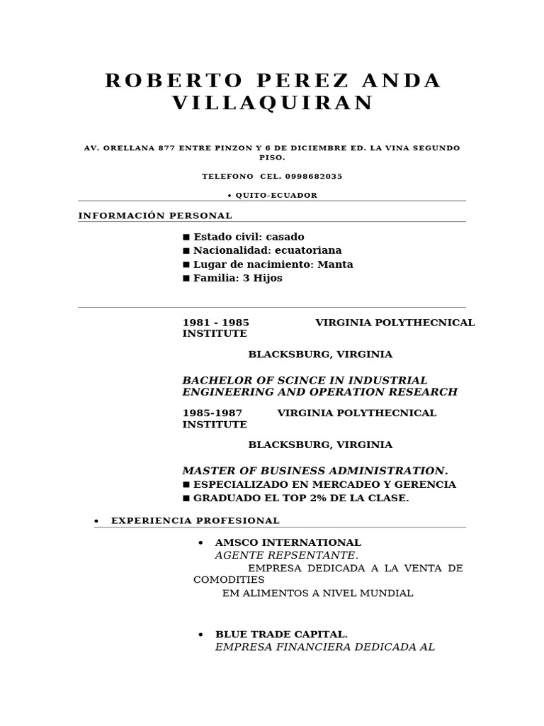 Curriculum Roberto 2025 | PDF | Ecuador | Business