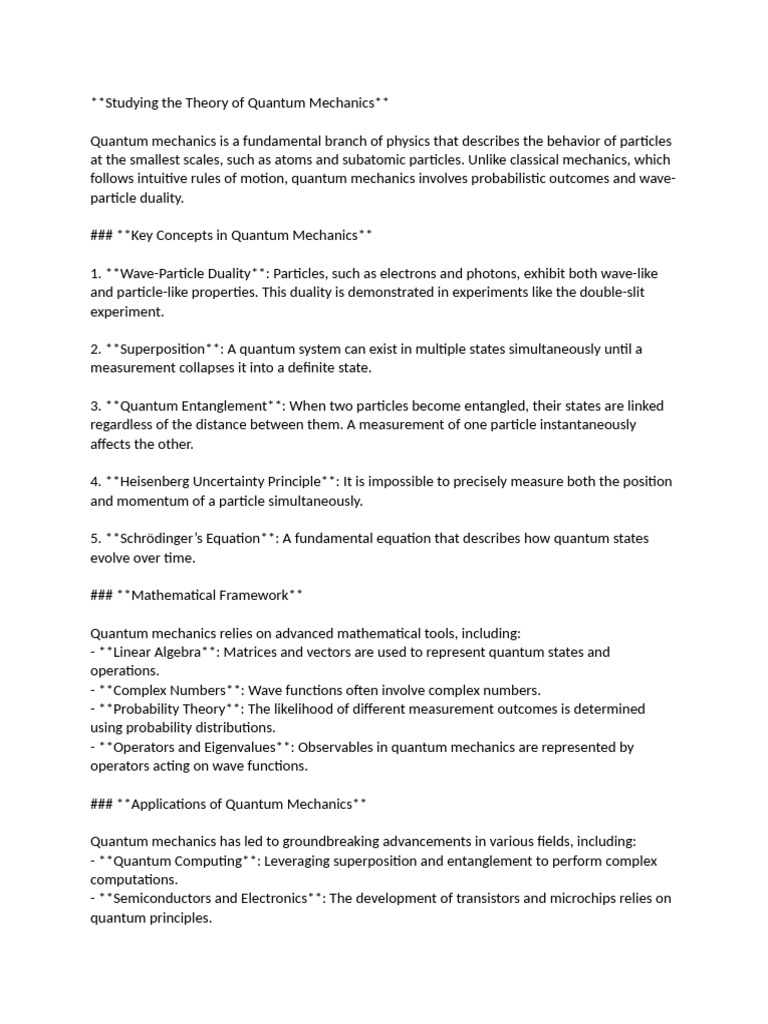 Quantum Mechanics: Key Concepts & Applications | PDF | Quantum ...