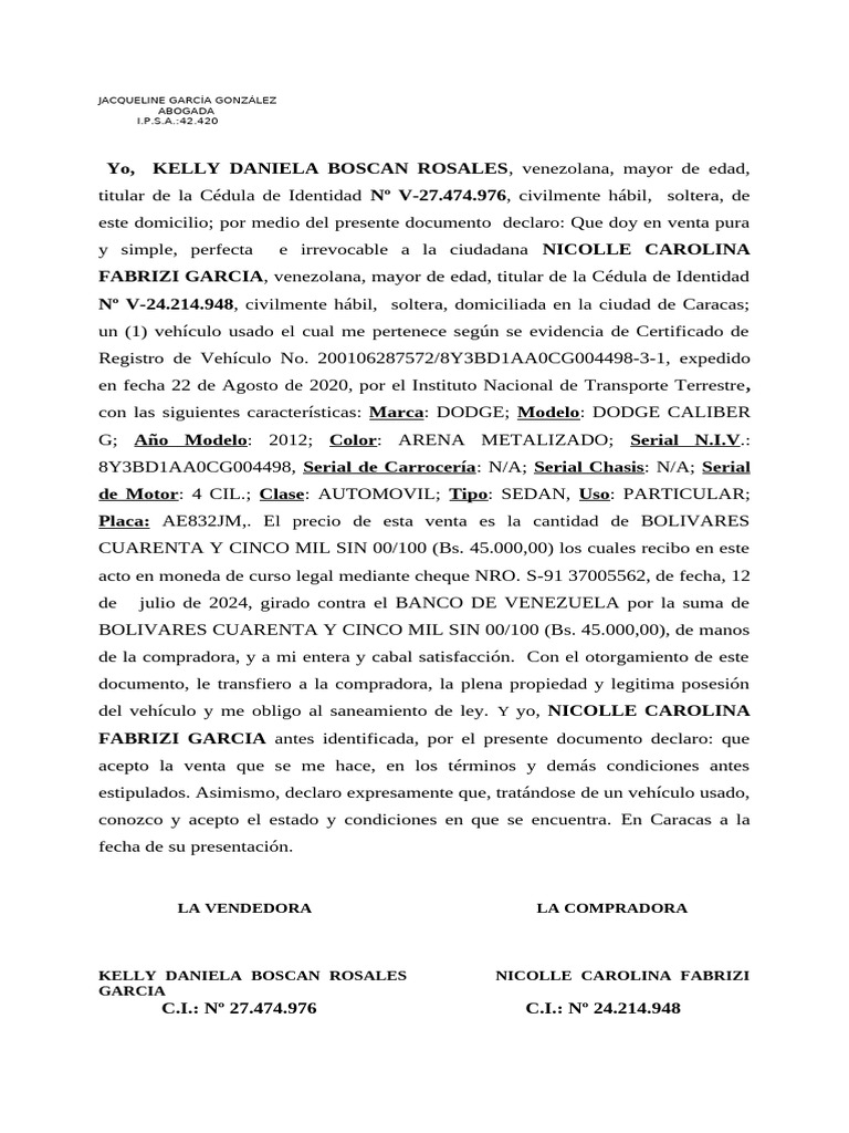 MODELO DE COMPRA Y VENTA DE VEHÍCULOS | PDF