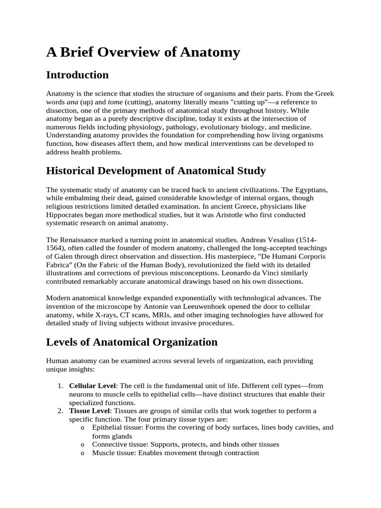 A Brief Overview of Anatomy | PDF | Human Body | Muscle