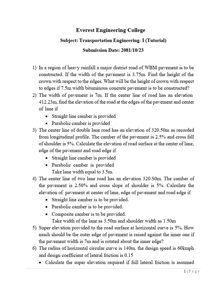 Transportation Engineering Tutorial Guide | PDF | Traffic | Road