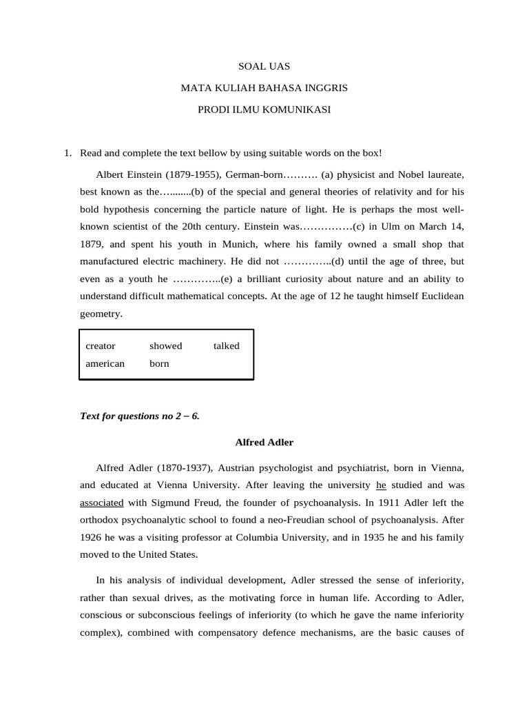 UAS B.Inggris Semester 1 | PDF | Psychoanalysis | Behavioural Sciences
